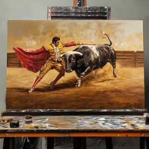 Fine Art Oil Painting Spanish Bullfighting | Dramatic Matador Vs Bull ...