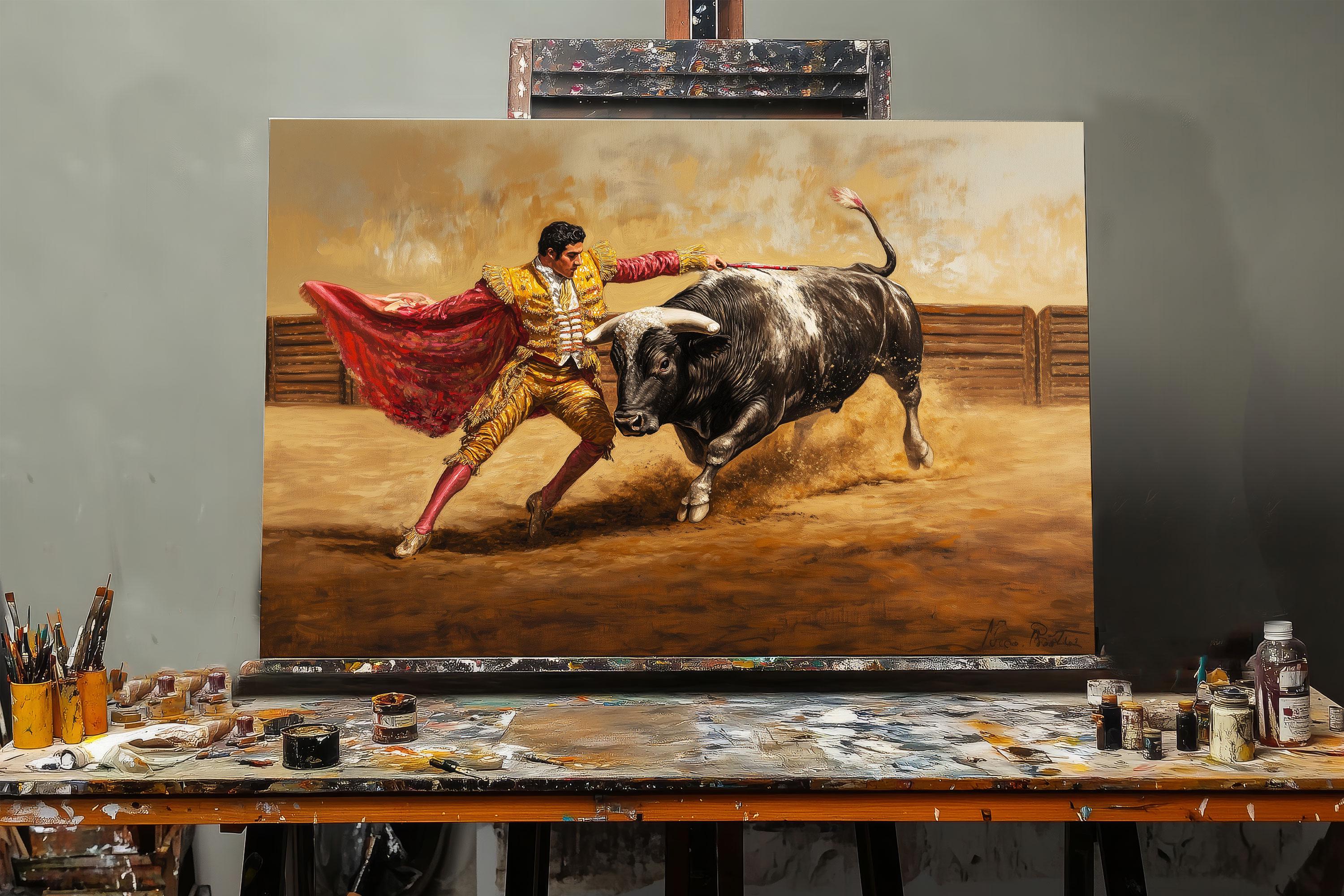 Fine Art Oil Painting Spanish Bullfighting | Dramatic Matador Vs Bull ...