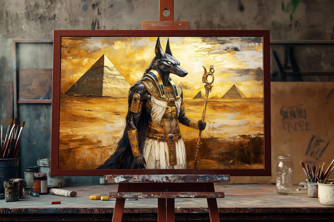 Original Oil Painting Anubis Egyptian God, Oil Painting on Canvas Wall ...