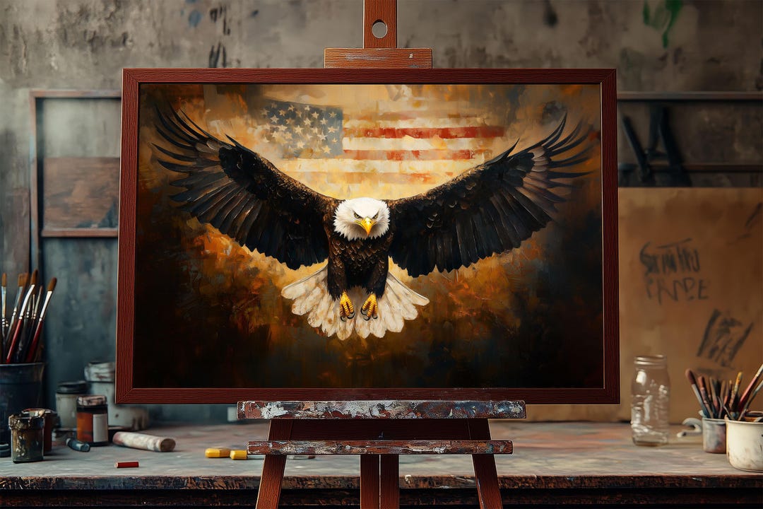 Bald Eagle With USA Flag Flying | Patriotic Oil Painting | Freedom Wall ...