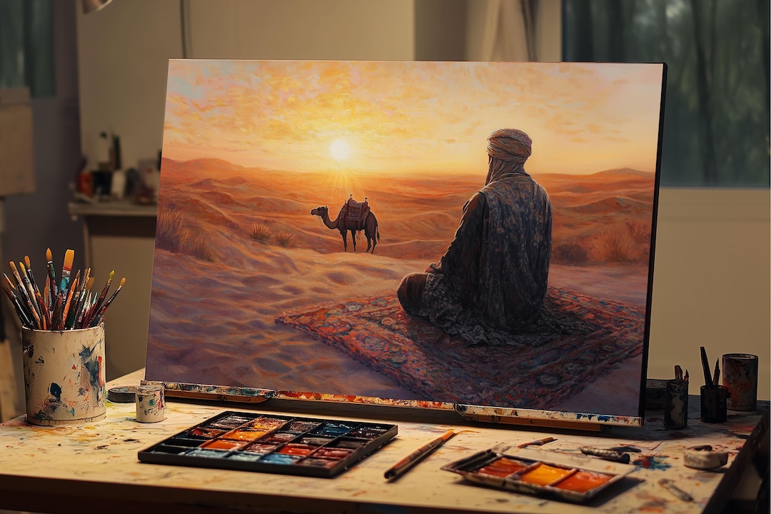 Fine Art Oil Painting | Desert Muslim Prayer Canvas | Spiritual Islamic ...