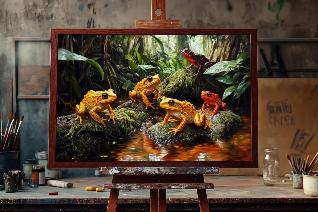 Golden Orange Toads Oil Painting | Jungle Amphibian Wildlife Art | Hand ...