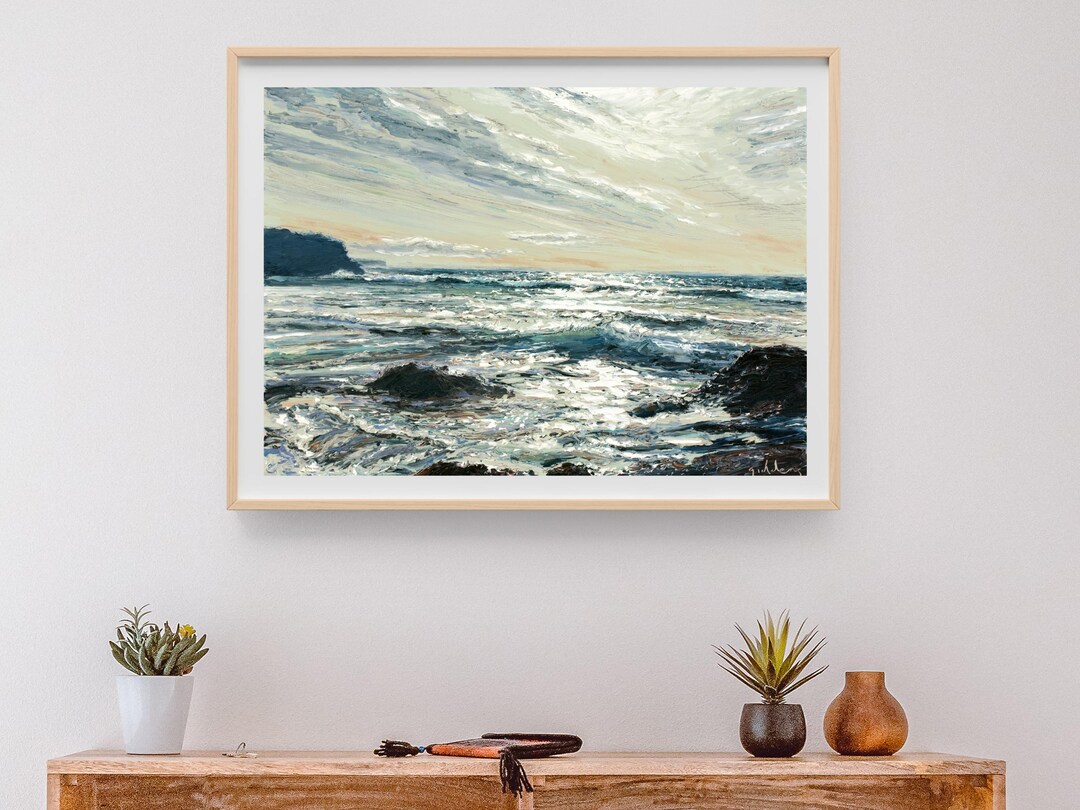 Signed Giclée Print of Poldhu Beach, Cornwall Waves on Heavyweight ...
