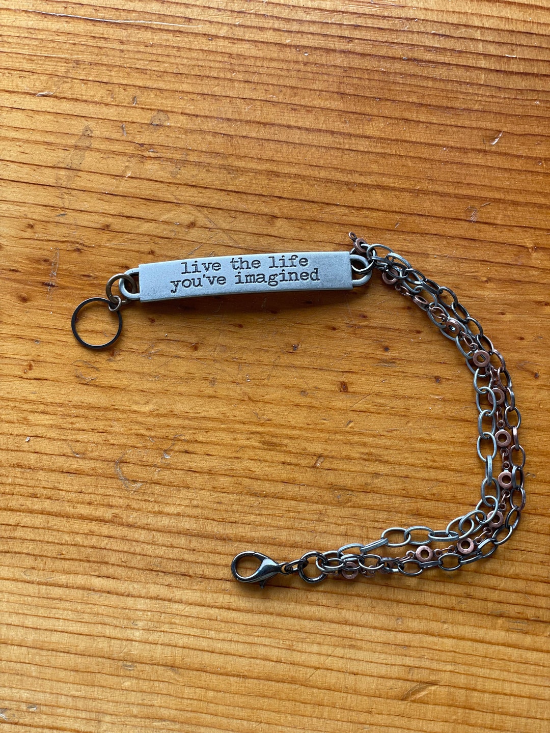 Three Chain Bracelet Stamped Inspirational Message on Connector Plate ...