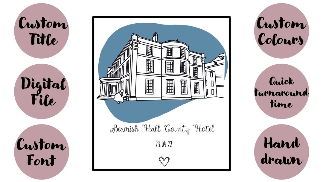 Custom Hand Drawn Wedding Venue Line Drawing House Building Custom ...