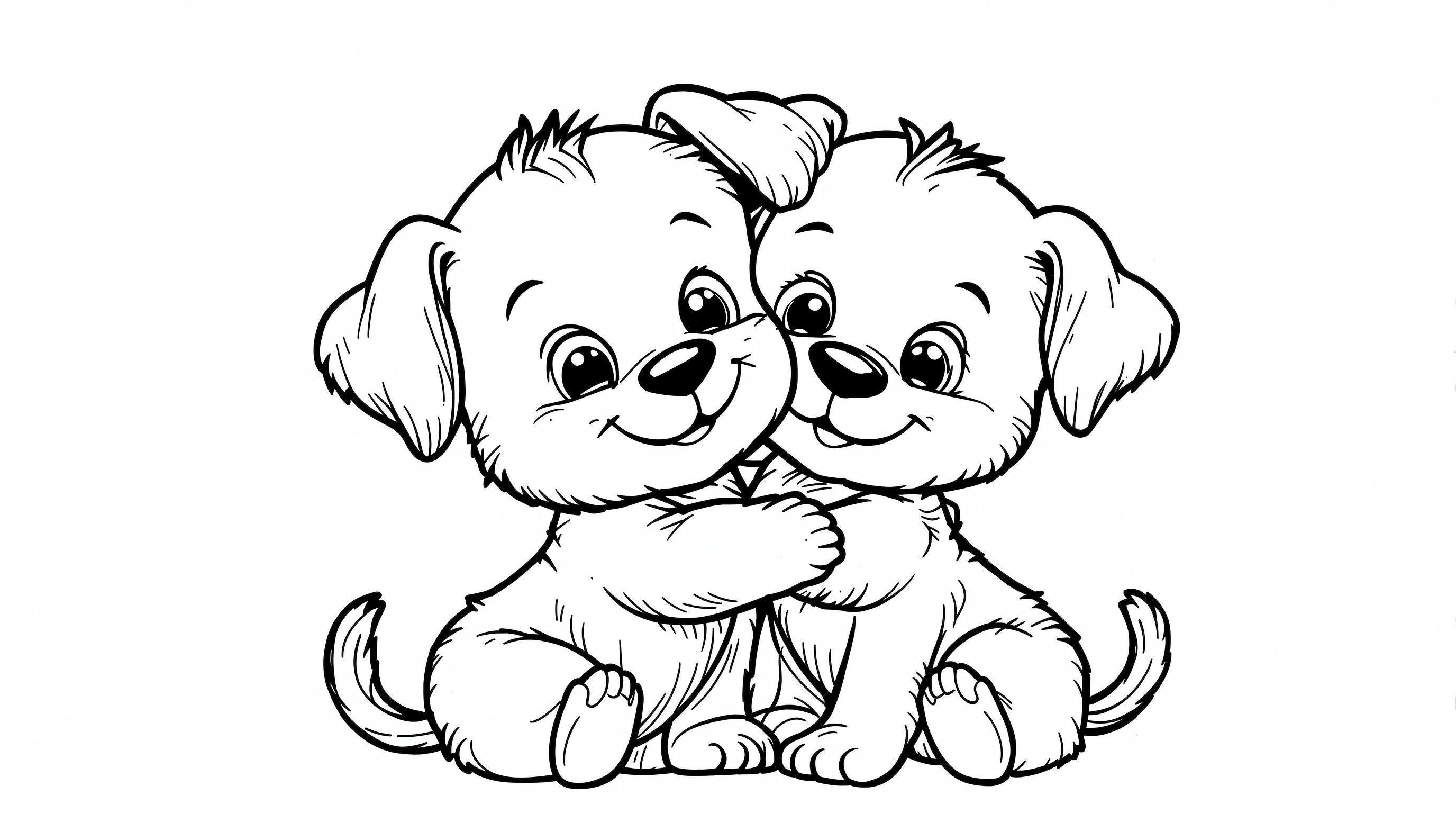 Kawaii Puppies Playing Coloring Page, Cute Animals Coloring Pages ...