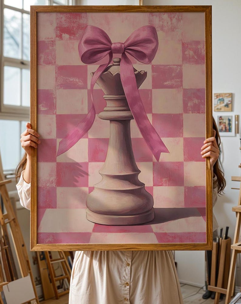 Pink Queen Chess Piece Wall Art | Checkered Aesthetic Poster | Preppy ...
