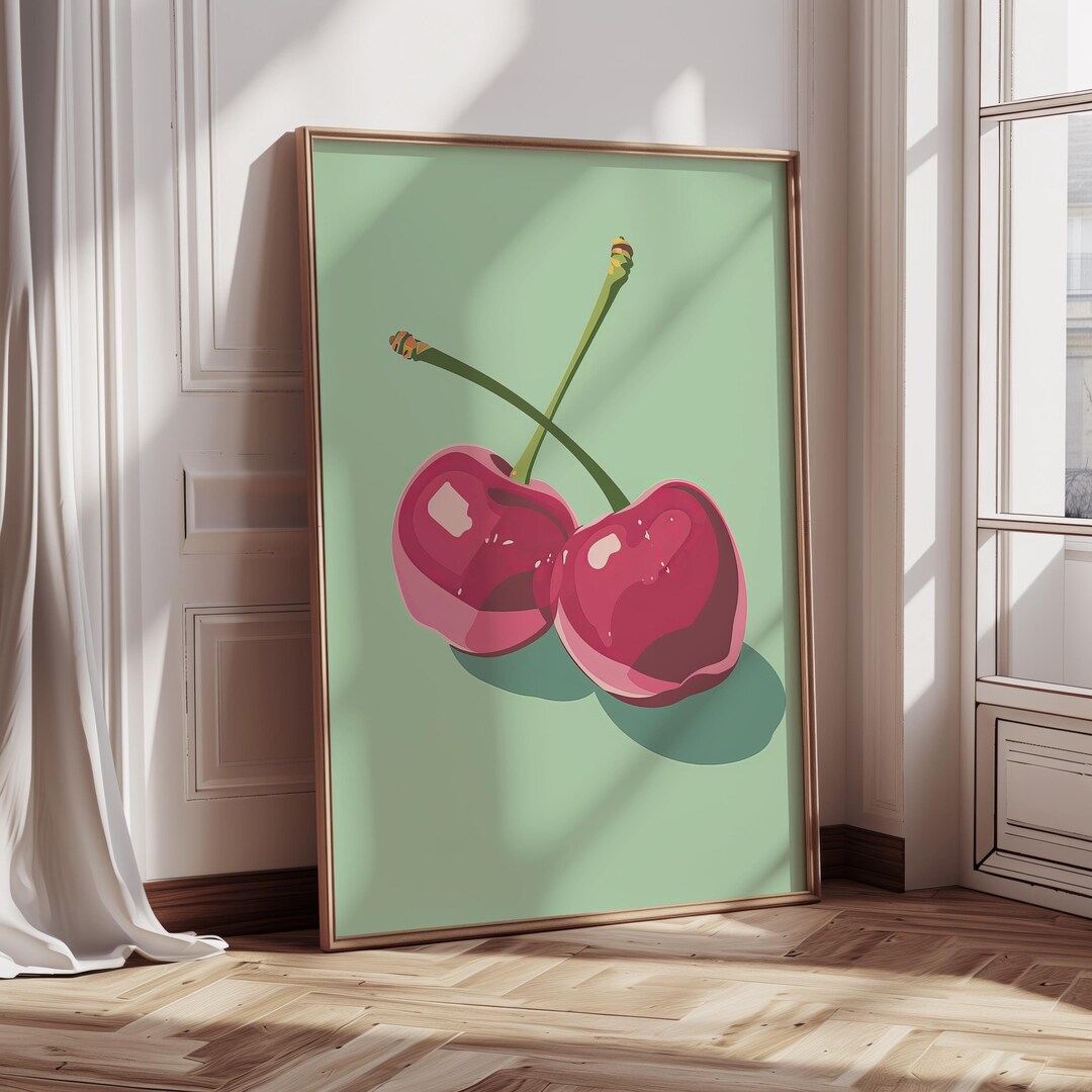 Cherry Art Print | Retro Cherries Poster | Pop Art Wall Decor | Bold ...