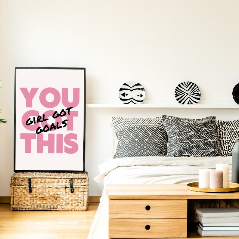 Girl Got Goals Motivational Dorm Room Wall Art, Trendy Pink Girly Wall ...