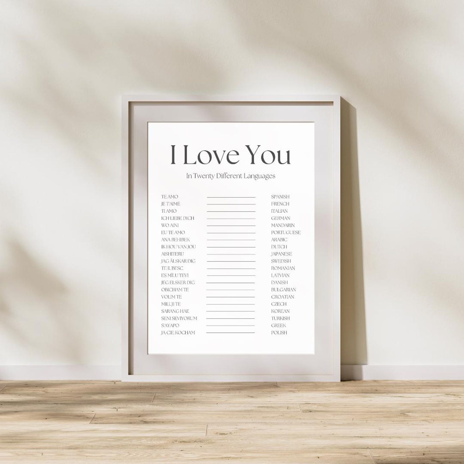 I Love You in 20 Different Languages - Printable Wall Art - Romantic ...
