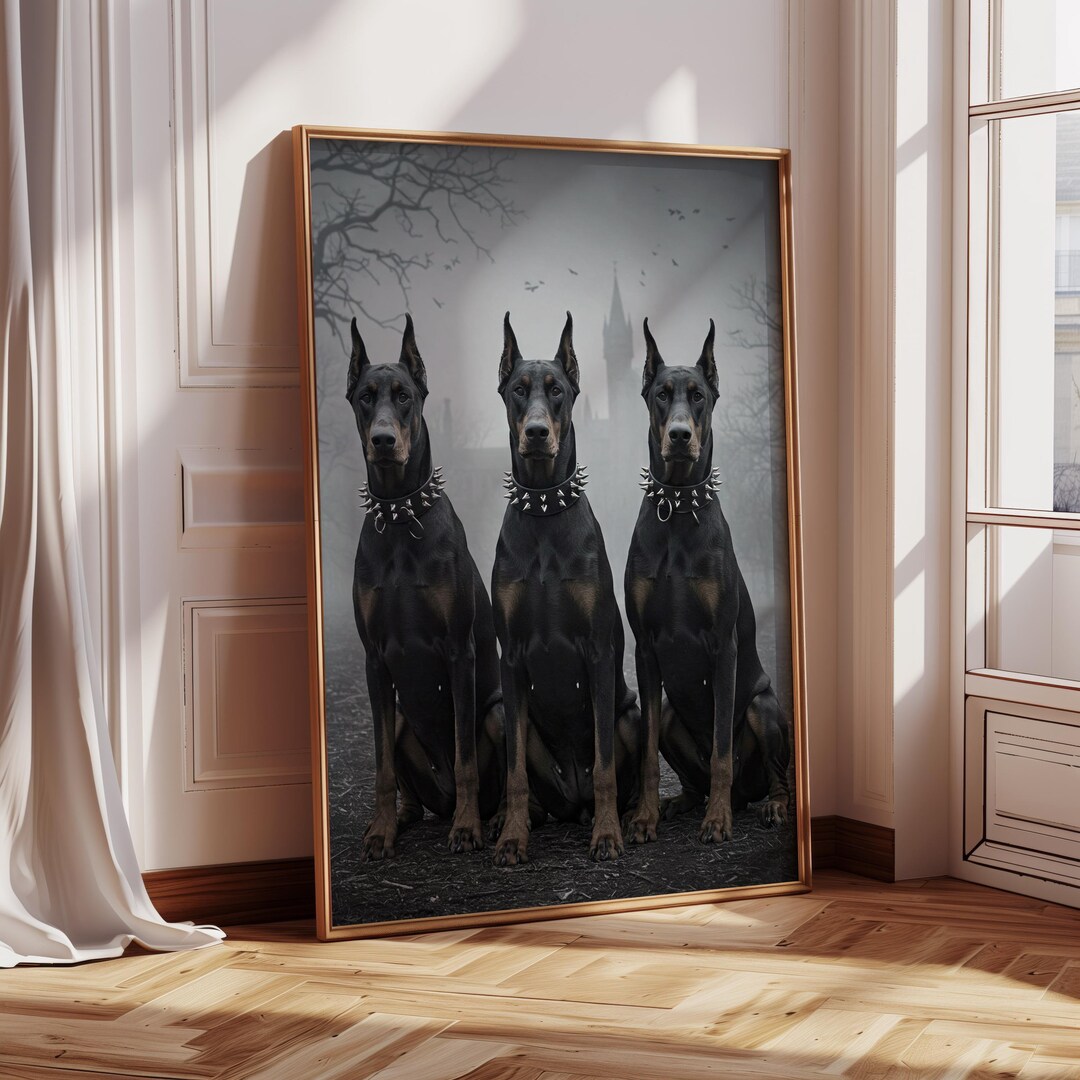 3 Doberman Dogs, Majestic Doberman Trio - Eerie Gothic Printable Wall ...