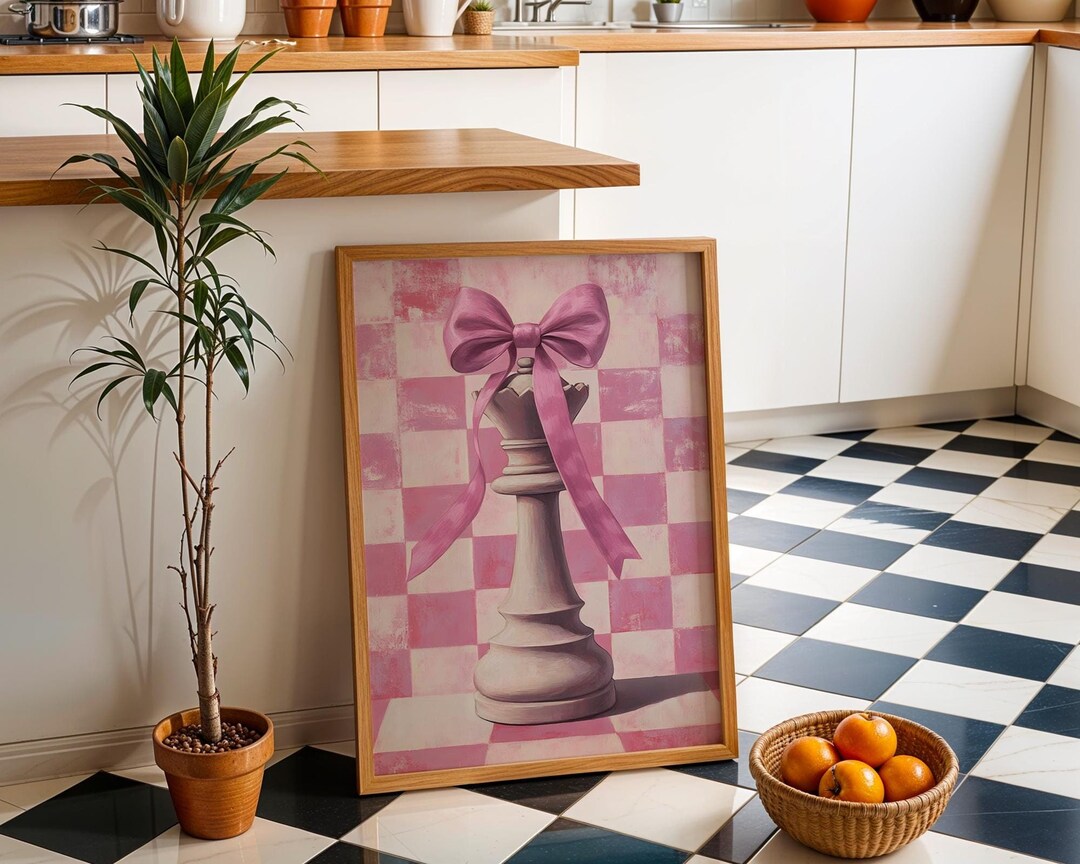 Pink Queen Chess Piece Wall Art | Checkered Aesthetic Poster | Preppy ...