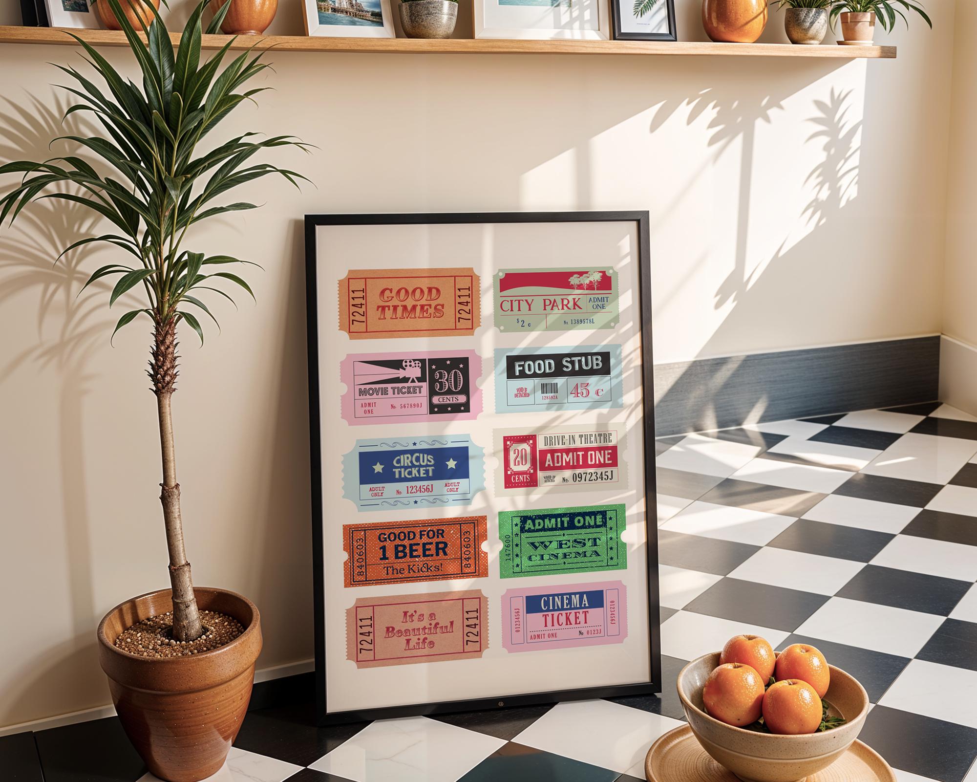 Retro Ticket Stub Art Print: Vintage Style Collage (digital Download ...