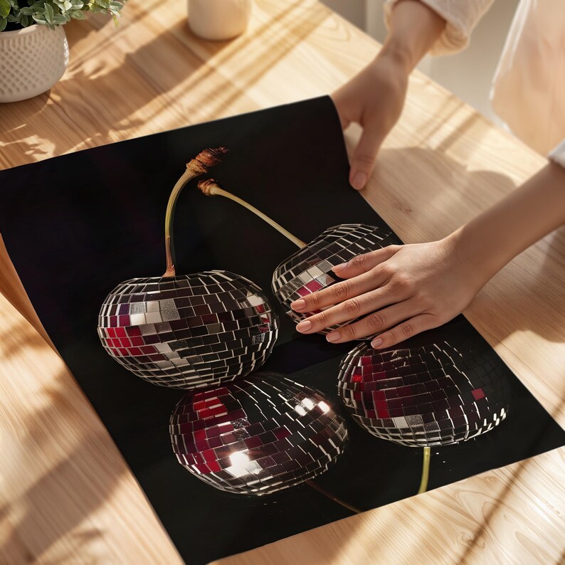 Disco Cherries Art Print | Wall Art Poster | Disco Ball Red Cherries ...