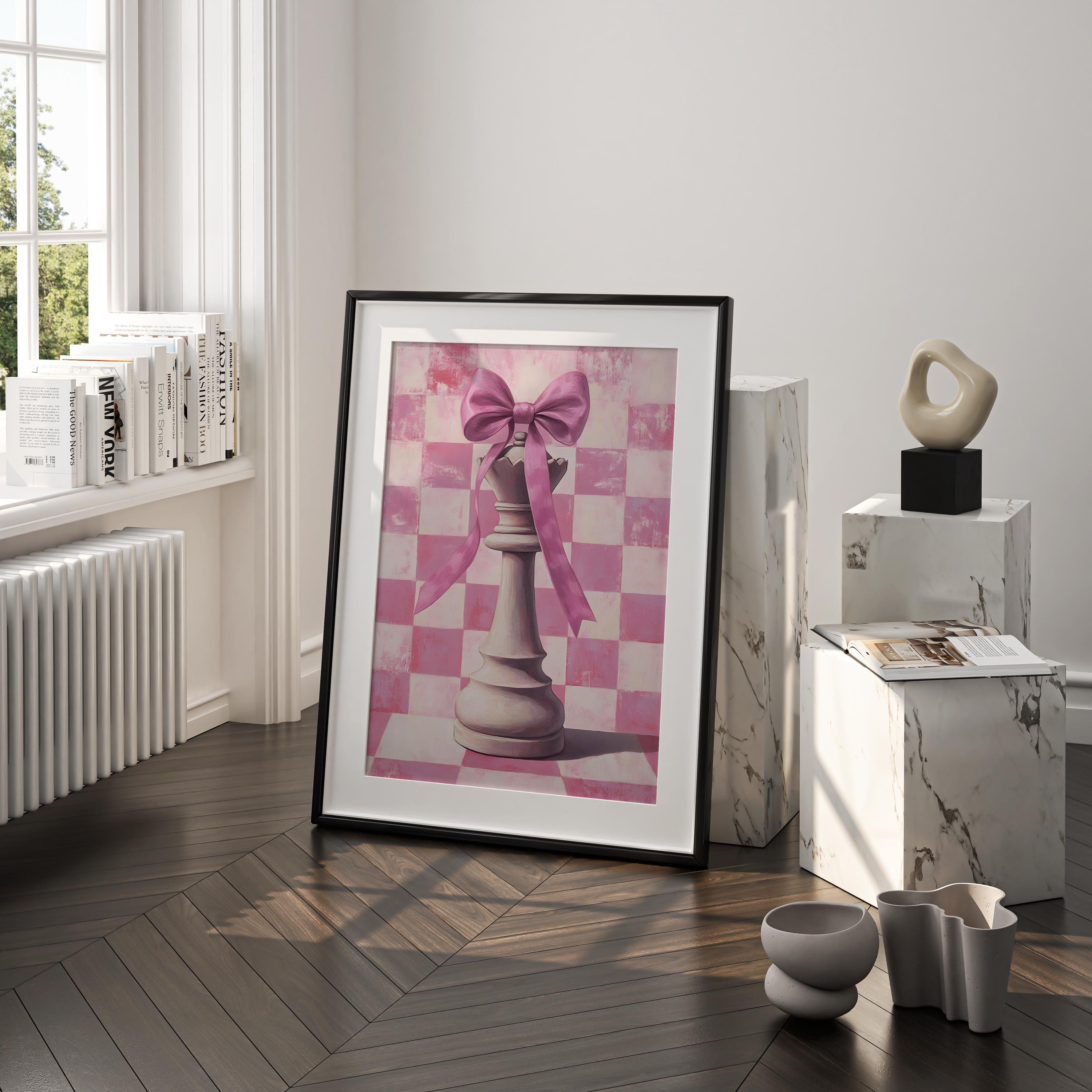 Pink Queen Chess Piece Wall Art | Checkered Aesthetic Poster | Preppy ...