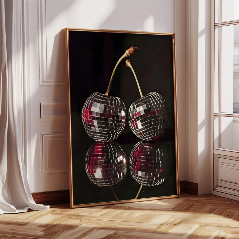Disco Cherries Art Print | Wall Art Poster | Disco Ball Red Cherries ...