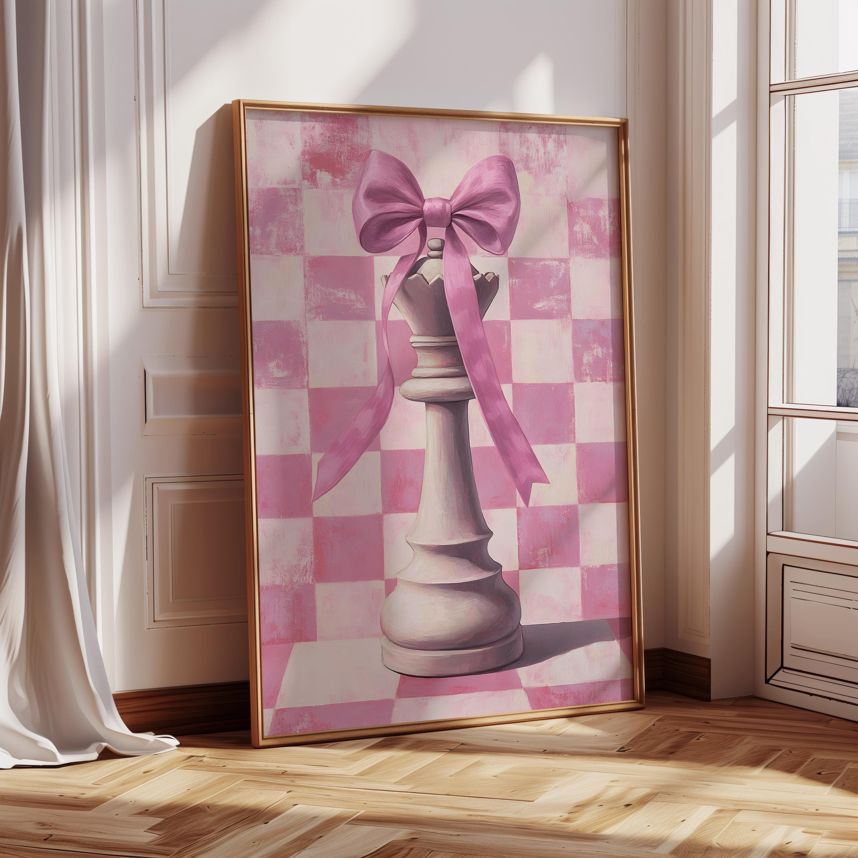 Pink Queen Chess Piece Wall Art | Checkered Aesthetic Poster | Preppy ...