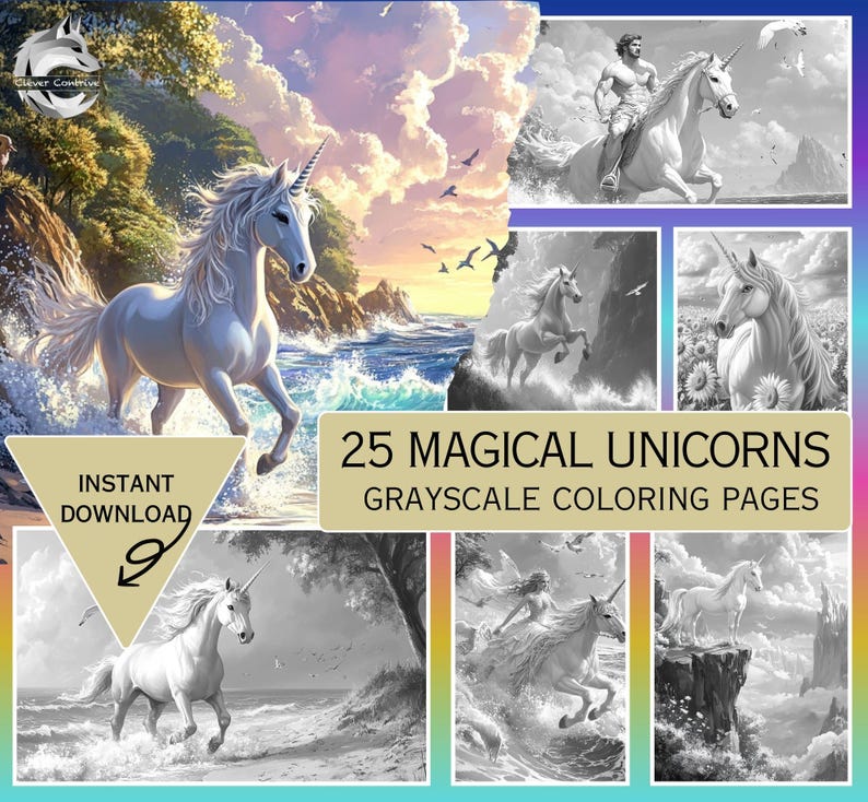 Magical Unicorn Coloring Pages, Adult and Kids Coloring Books, Unicorn ...