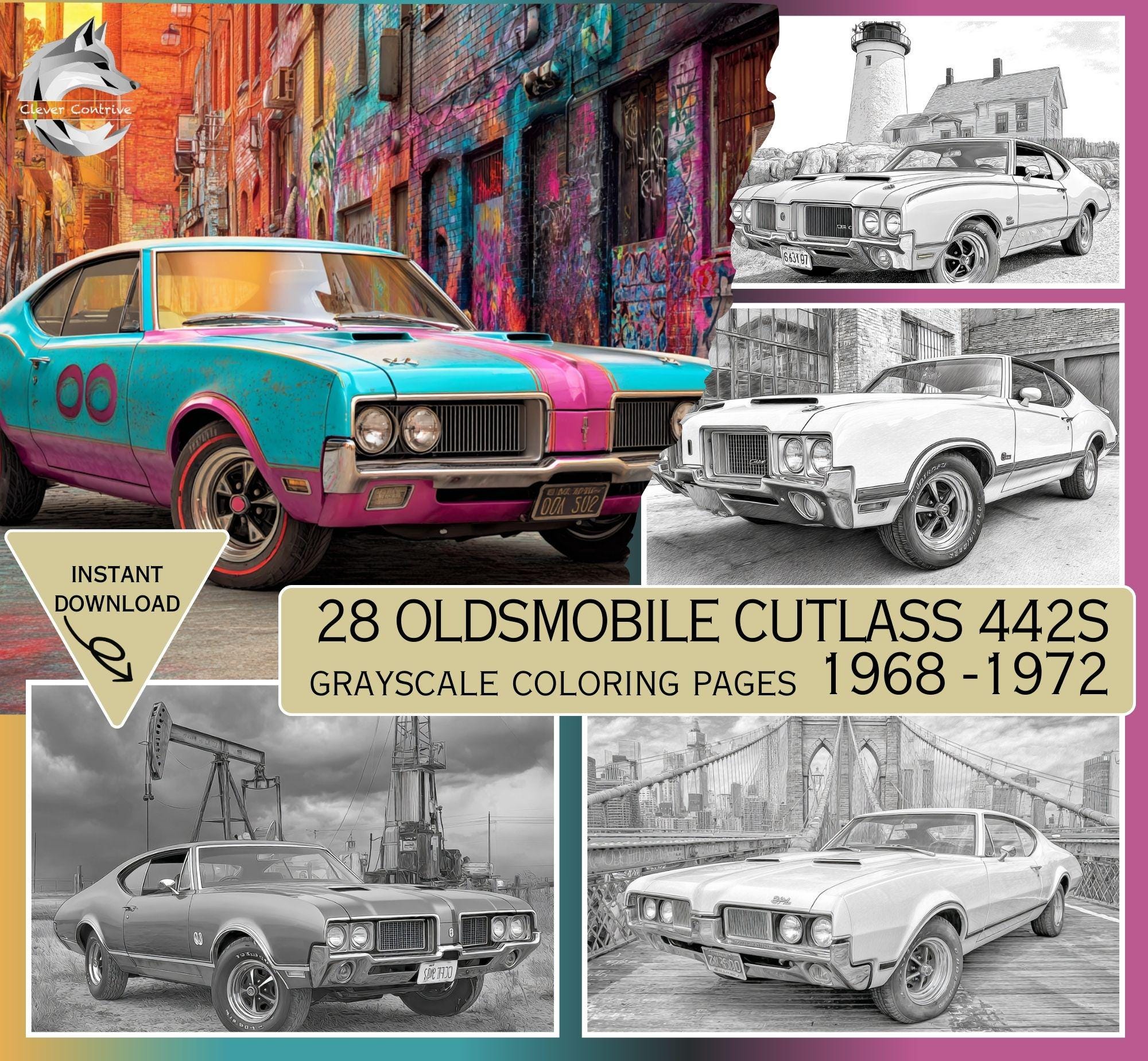 Oldsmobile Cutlass 442s Adult Coloring Pages, Vintage Cars, Retro Car ...