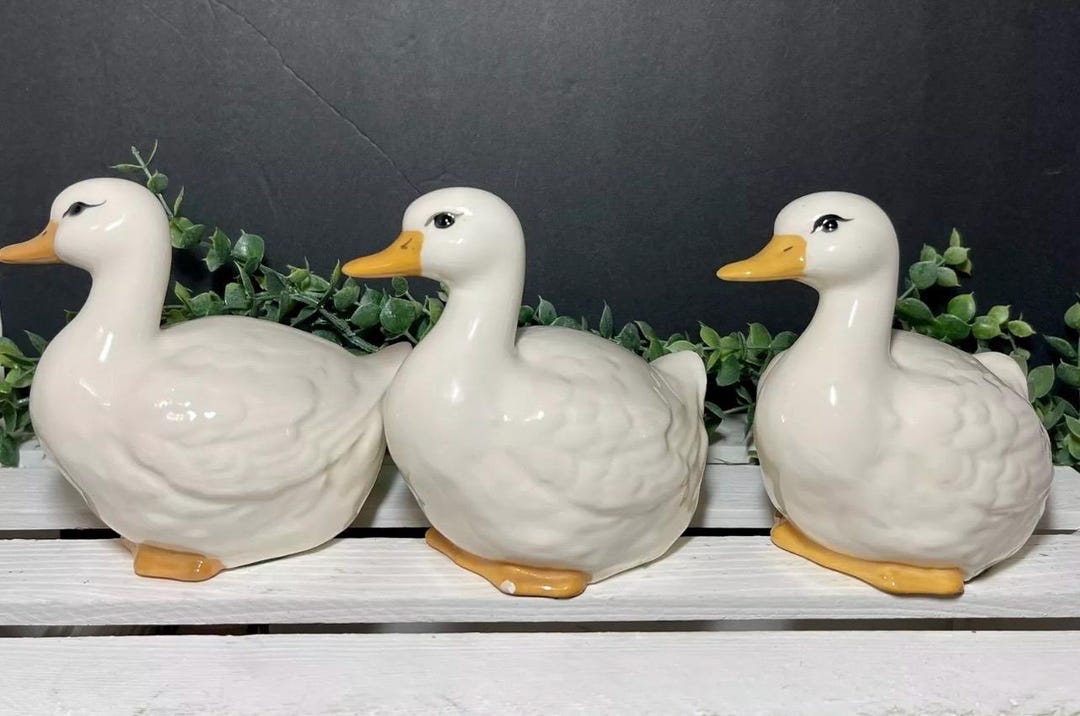 Set of 3 Hand Painted Ceramic Ducks | Made in USA. Vintage Farmhouse ...