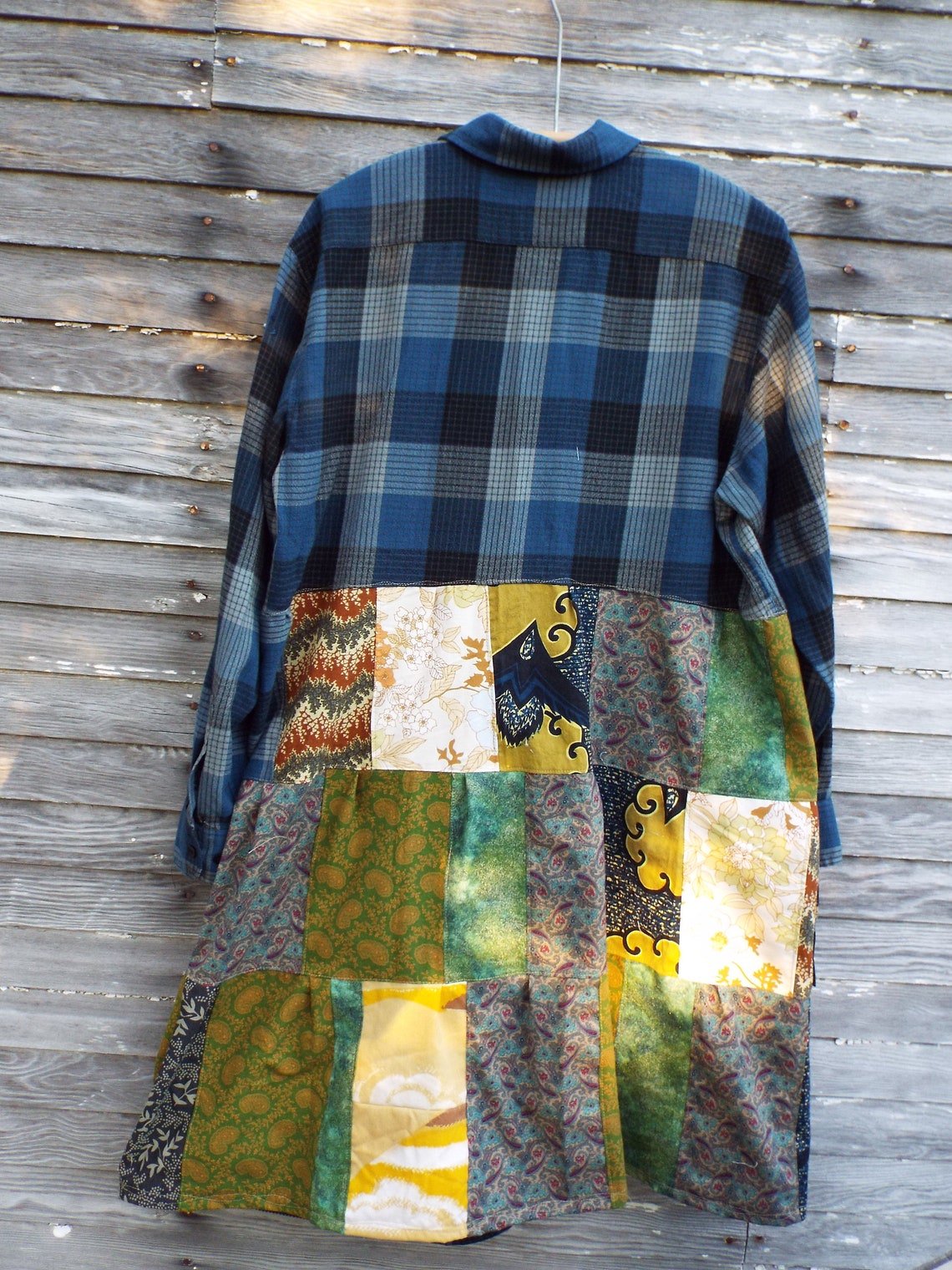 Handmade Upcycle Vintage Plaid Flannel Shirt Dress Recycle Large Pocket ...