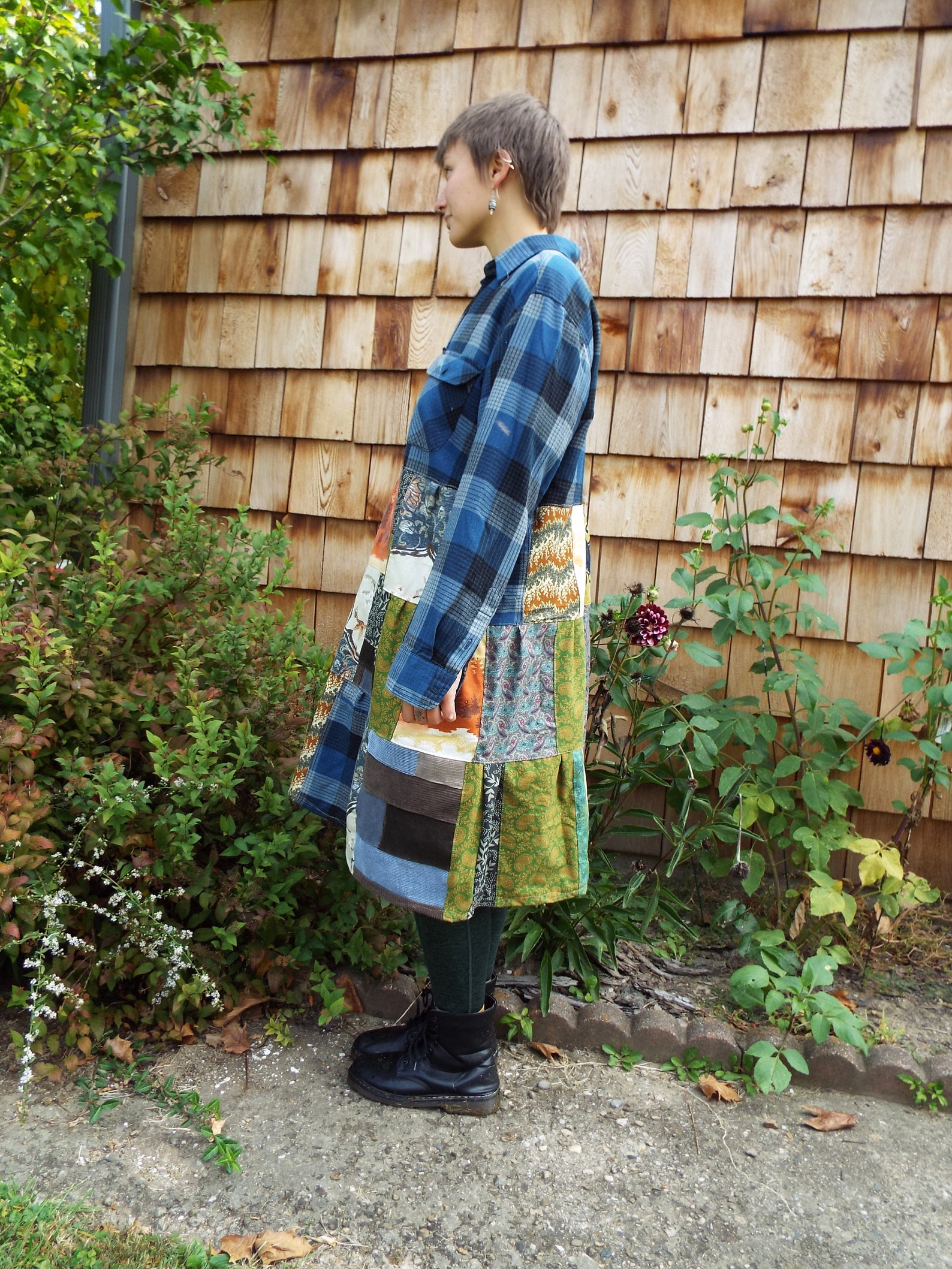 Handmade Upcycle Vintage Plaid Flannel Shirt Dress Recycle Large Pocket ...