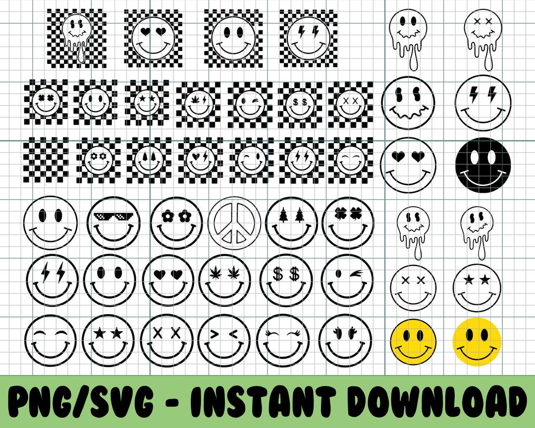 50 Retro Happy Face SVG/PNG File, Boho Hippe, Retro Clipart Cricut ...