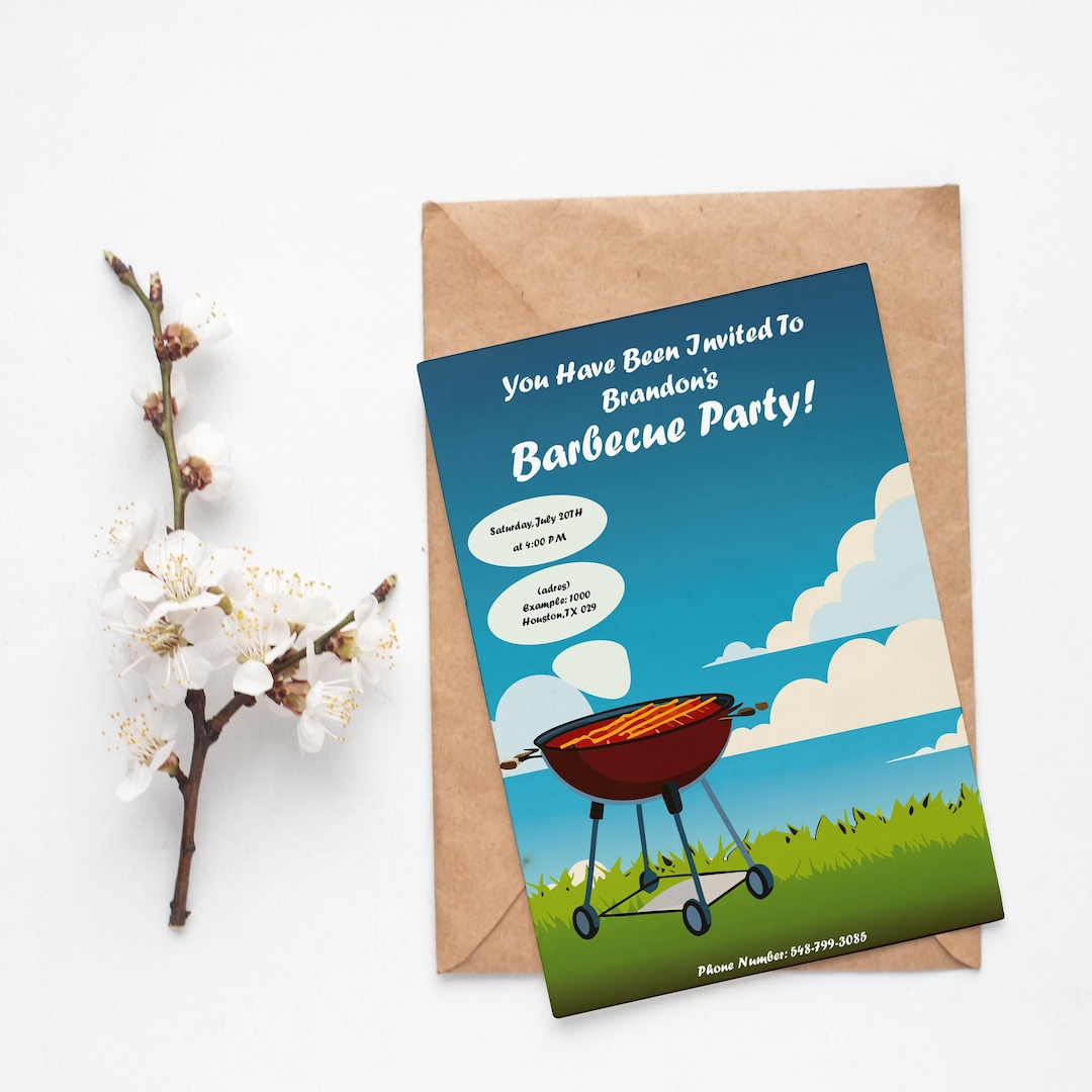 Barbecue Party Invitation, Customisable, Summer, Birthday Party, Digital, Electronic Invite Both ...