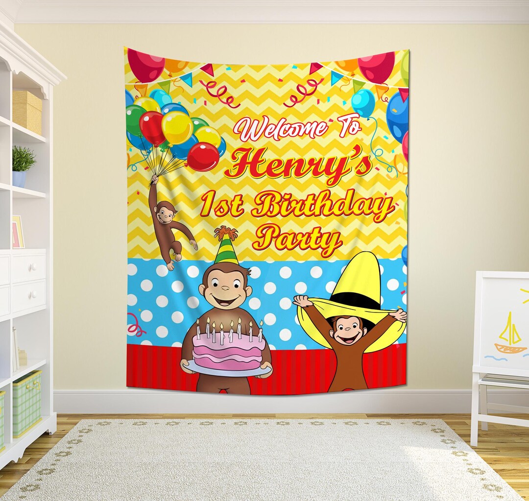 Curious George Birthday Backdrop/curious George Birthday Banner/curious ...