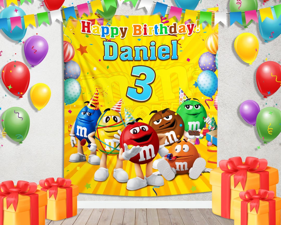 M&M Candy Family Birthday Backdrop/mnm Candy Birthday Banner/mnm Candy ...