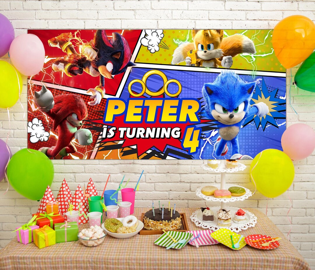 Sonic Birthday Party Backdrop/sonic Hedgehog Birthday Banner/custom ...