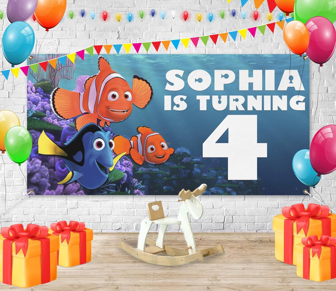 Finding Nemo Birthday Backdrop/finding Nemo Birthday Banner/finding ...