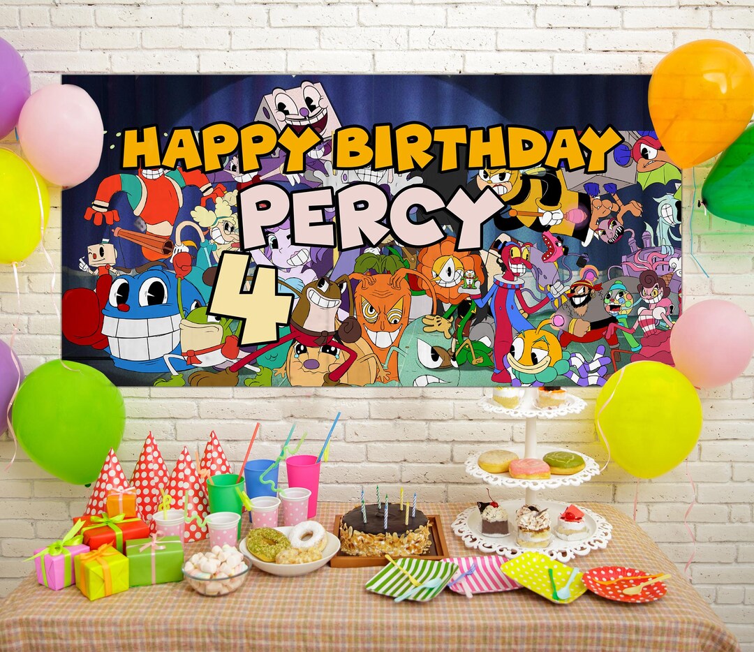 Cuphead Game Birthday Custom Banner, Cuphead Birthday Backdrop, Kids ...