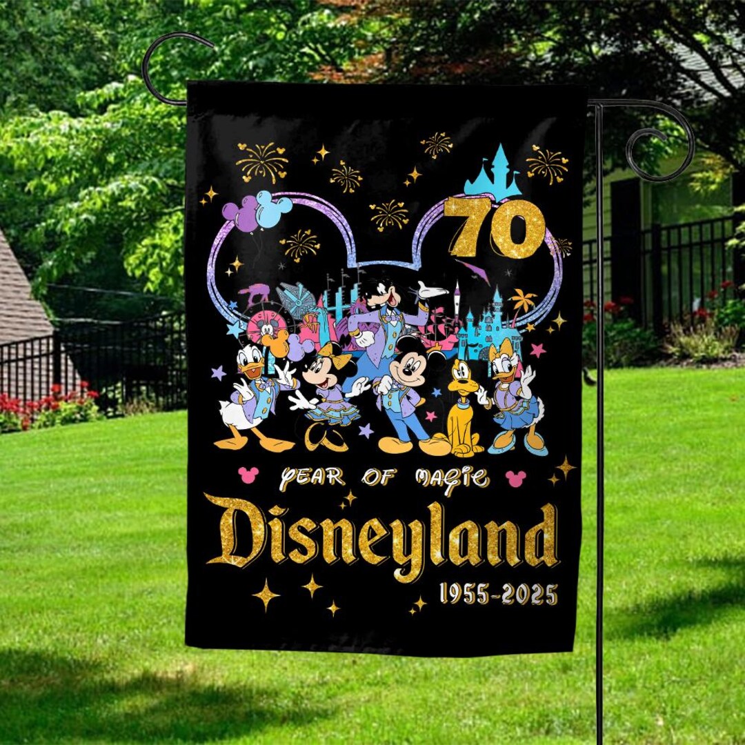 Disneyland 70th Anniversary Garden Flag, Mickey Minnie 70 Years of ...