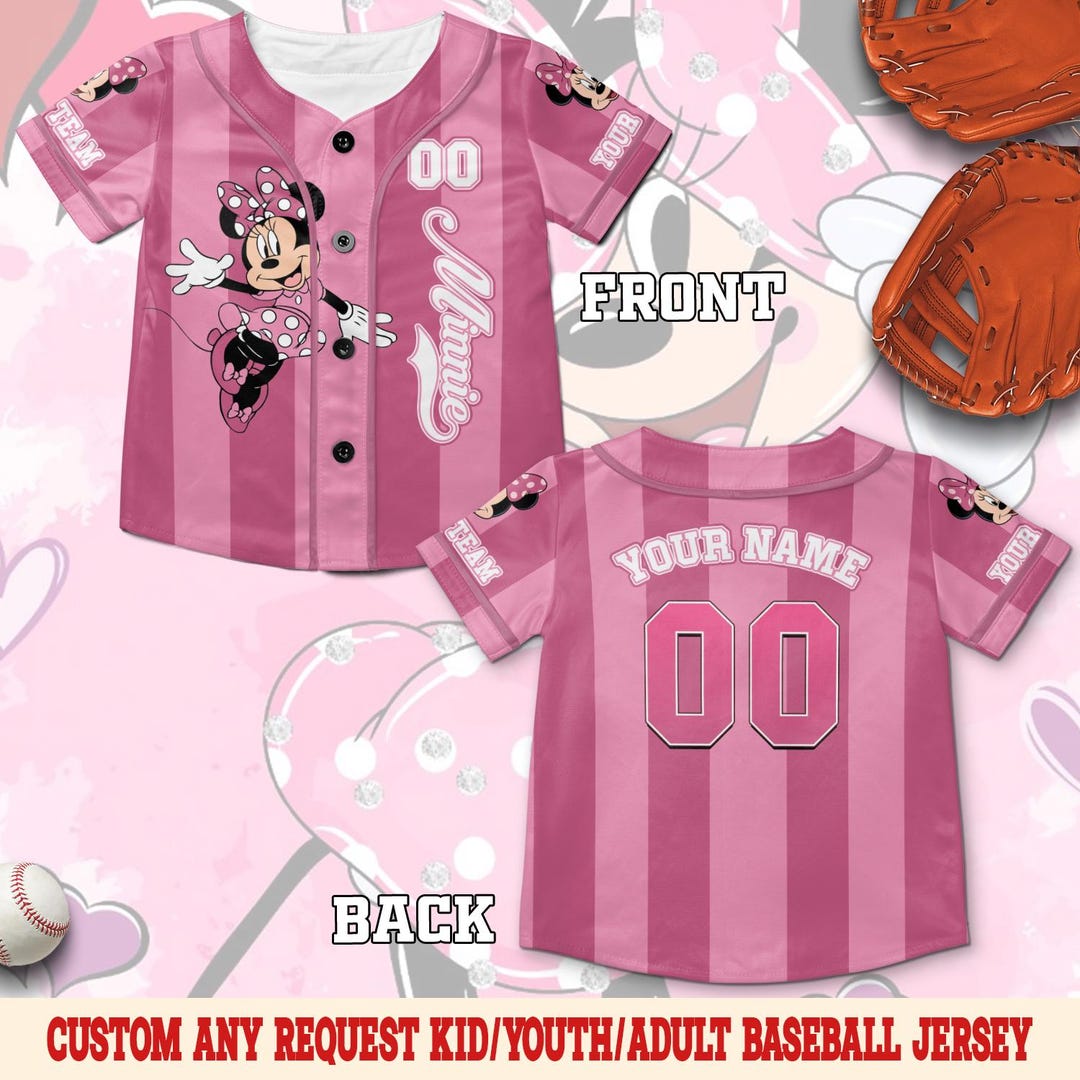 Custom Disney Minnie Mouse Baseball Jersey, Personalized Mickey and ...