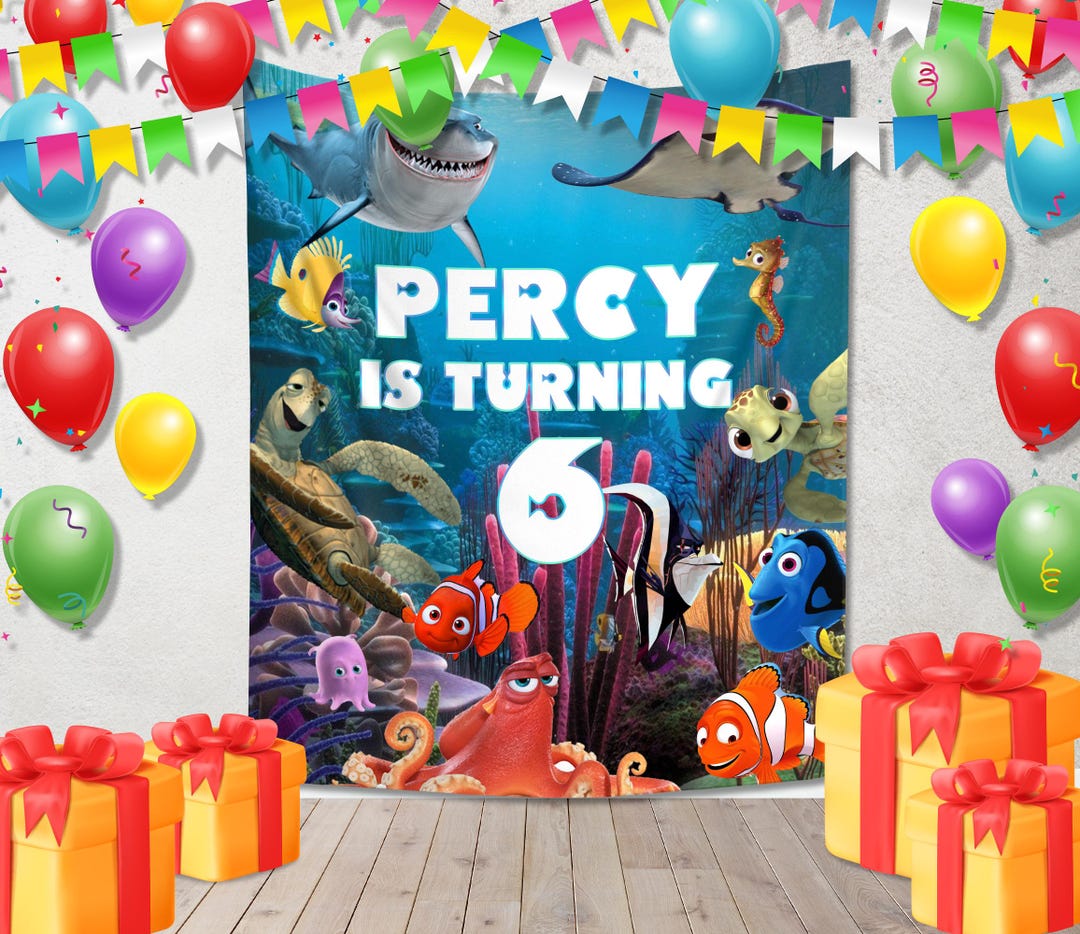 Finding Nemo Birthday Banner, Finding Nemo Birthday Party Backdrop ...
