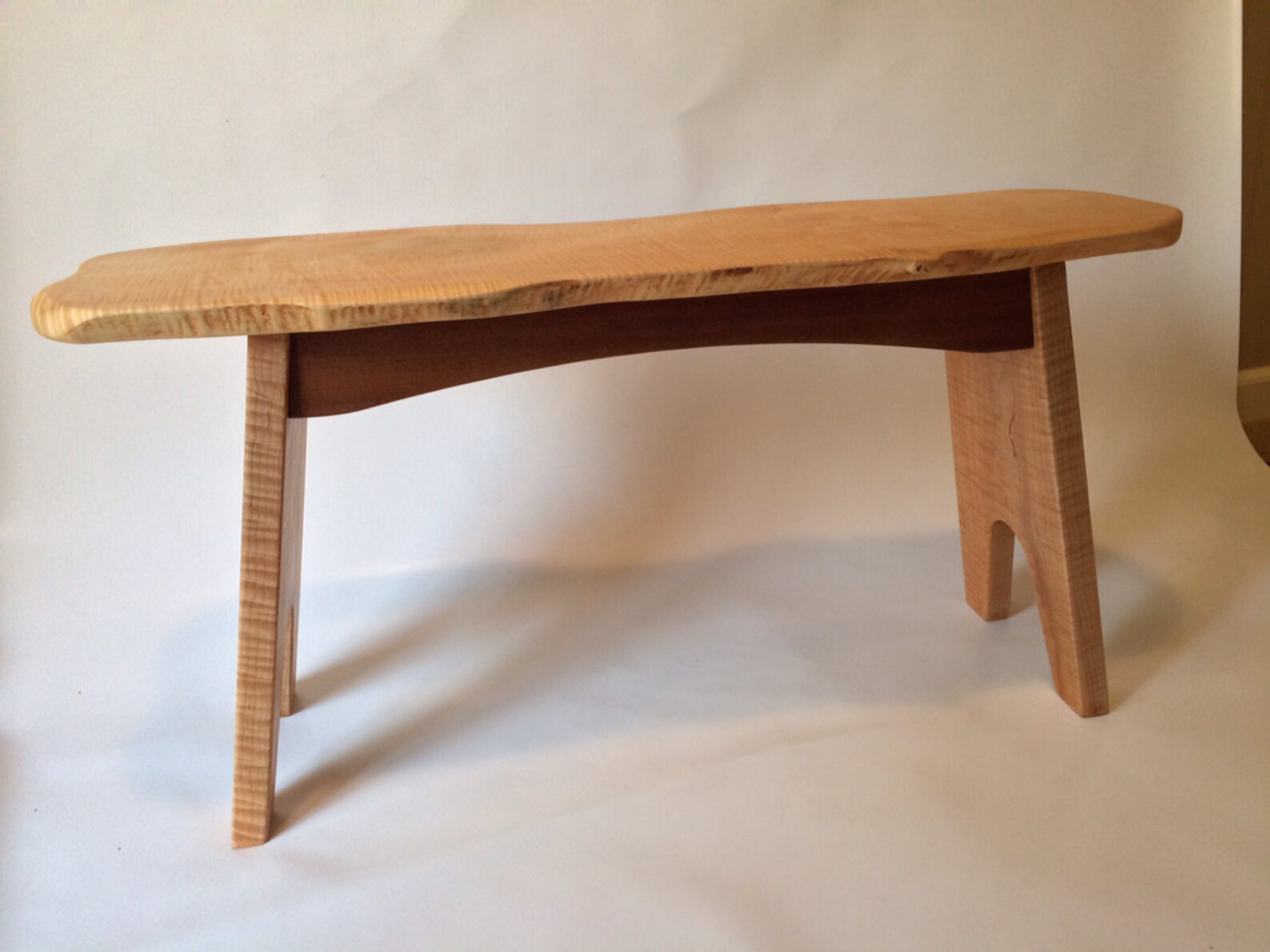 Hardwood Curly Maple Live Edge Entryway Bench, One of a Kind, Foyer ...