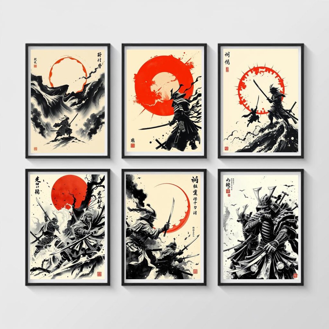 Samurai Art Prints: Feudal Japan Warrior Illustrations (digital ...