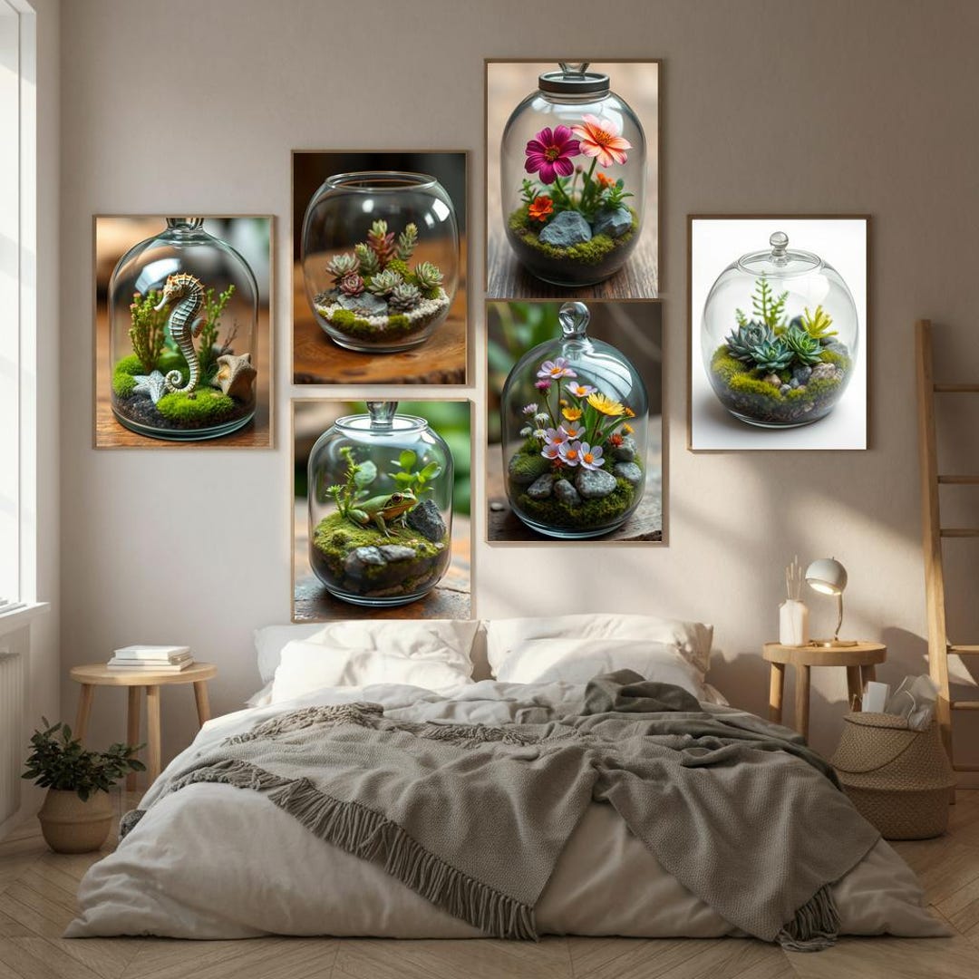 Terrarium Art Prints: Enclosed Ecosystem Botanical Illustrations ...