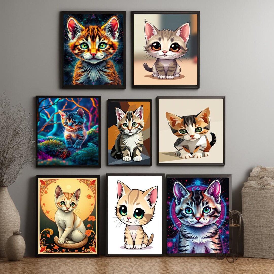 Kitten Art Prints | Playful Feline Illustrations (digital Download) - Etsy