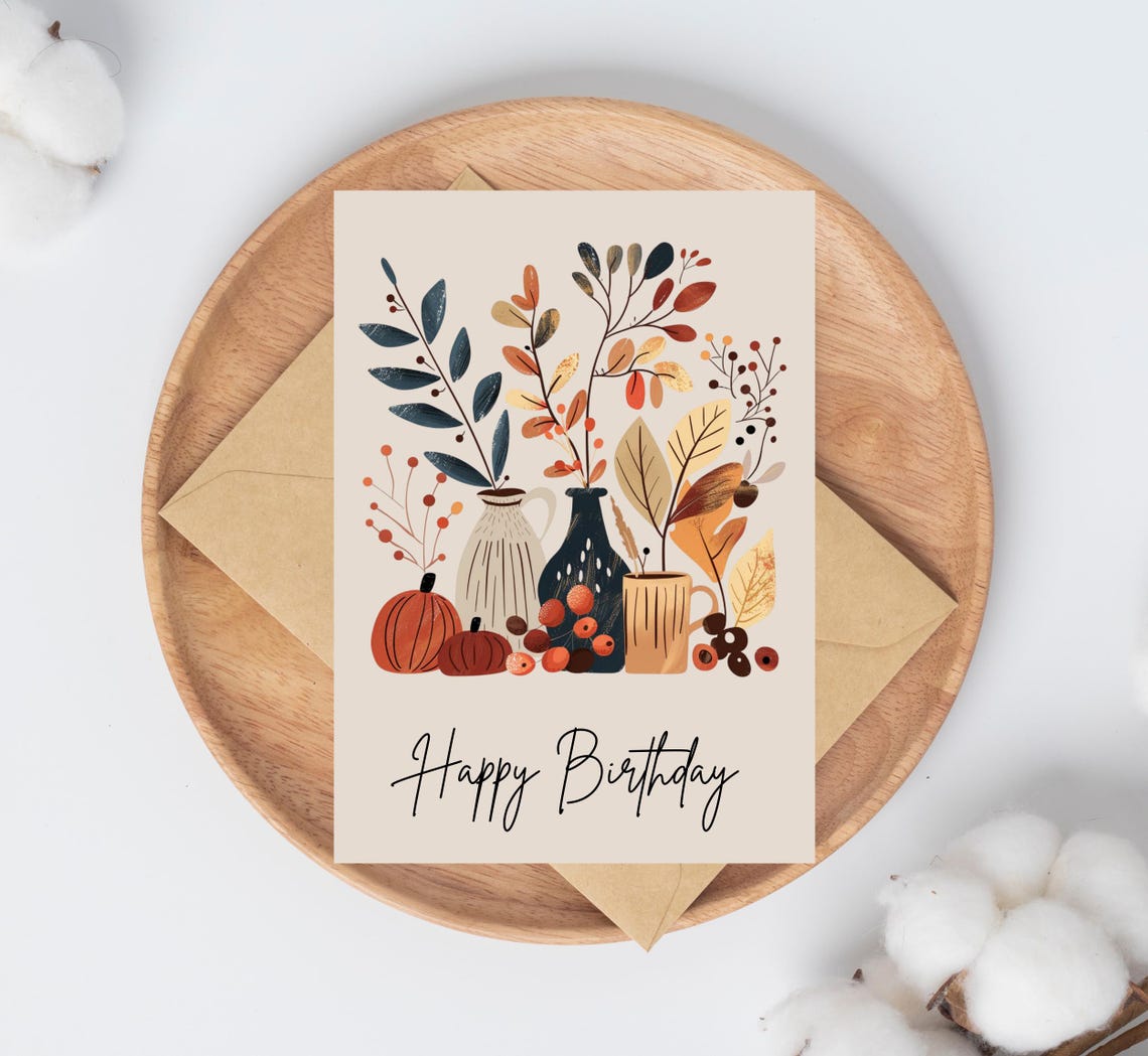 Fall Birthday Card, Printable Fall Birthday Card, Blank Printable Fall ...