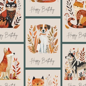 Printable Fall Birthday Cards With Dogs and Cats, Blank Cards With Dogs ...