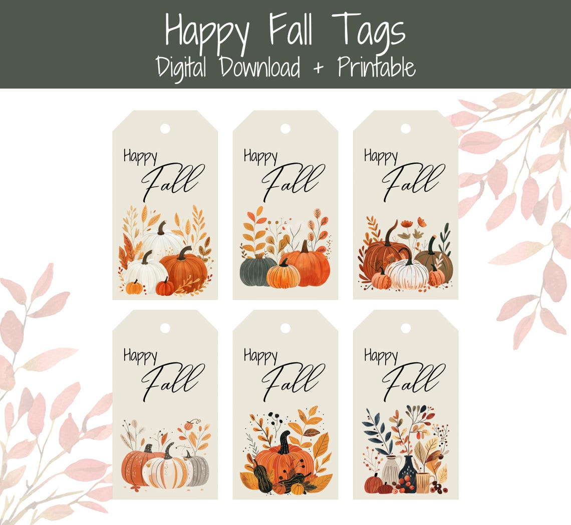 Happy Fall Printable Gift Tags, Fall Pumpkins Gift Tags, Fall Tags ...