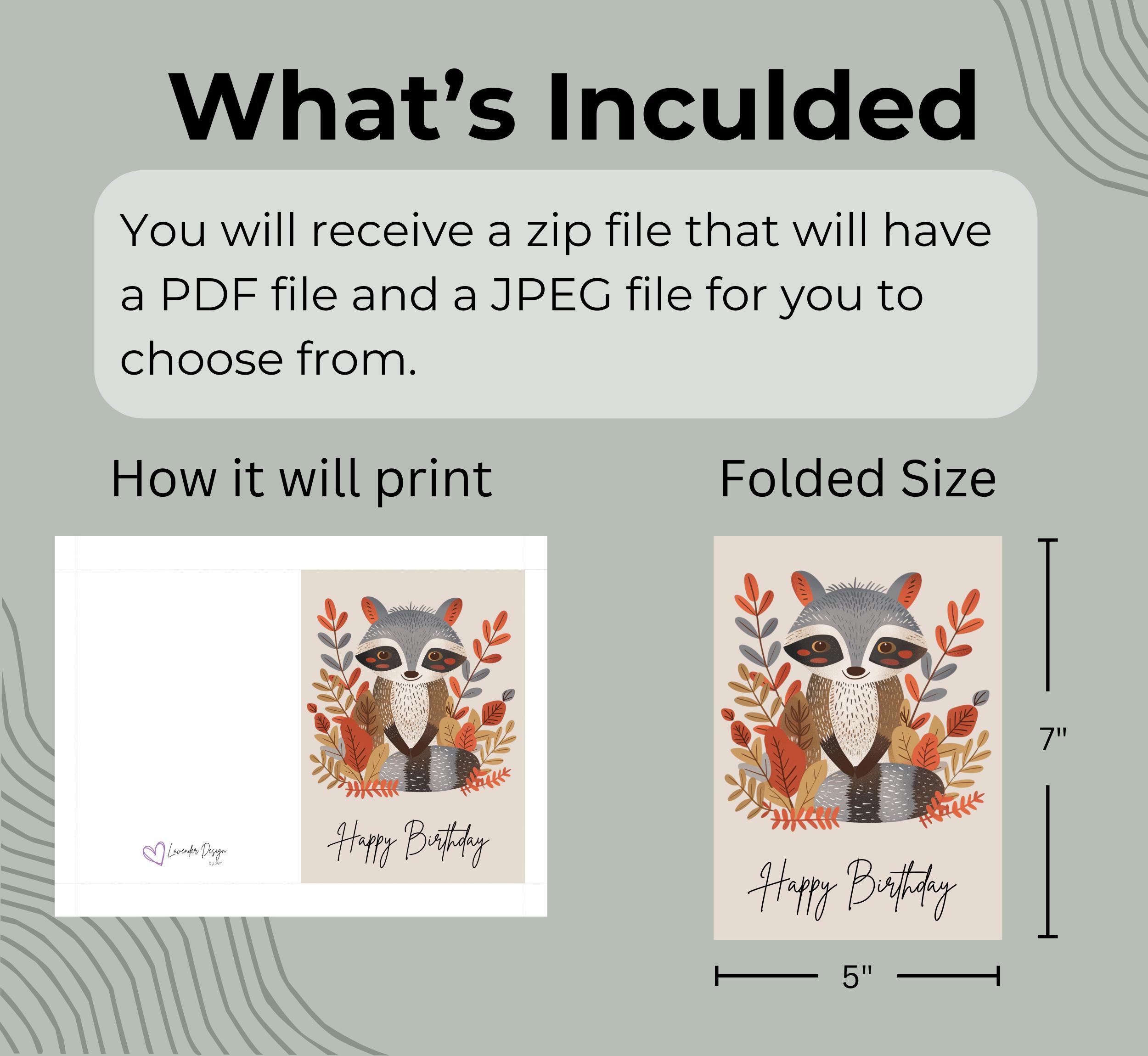 Printable Fall Raccoon Birthday Card, Printable Fall Birthday Card ...