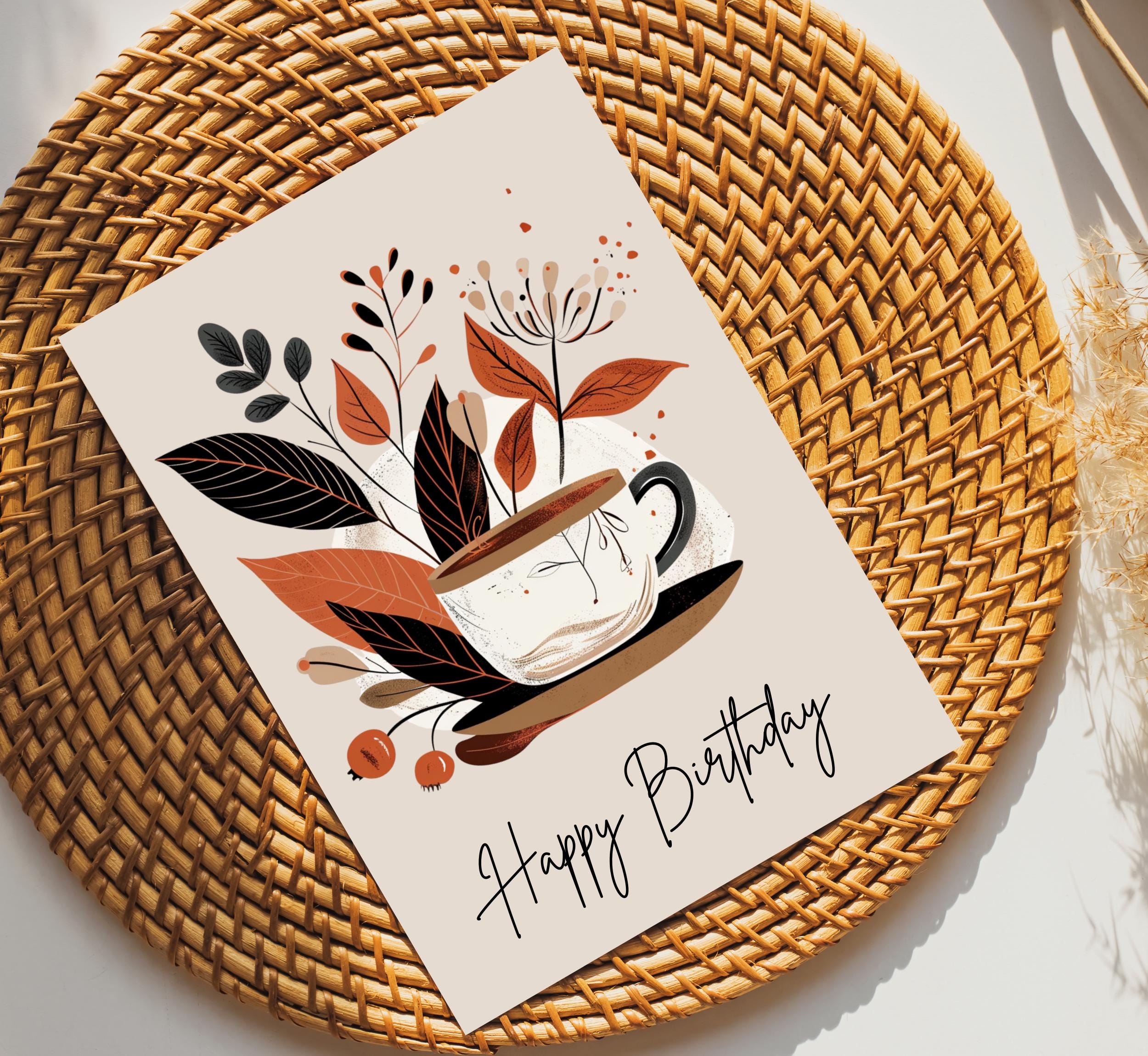 Printable Fall Birthday Card, Fall Coffee Theme Birthday Card, Coffee ...
