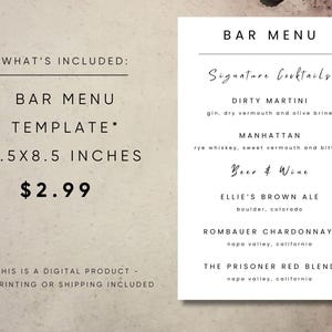 Minimalist, Modern, Simple Bar Menu Template | 5.5x8.5 | Easy to Edit in Canva | Editable Canva ...