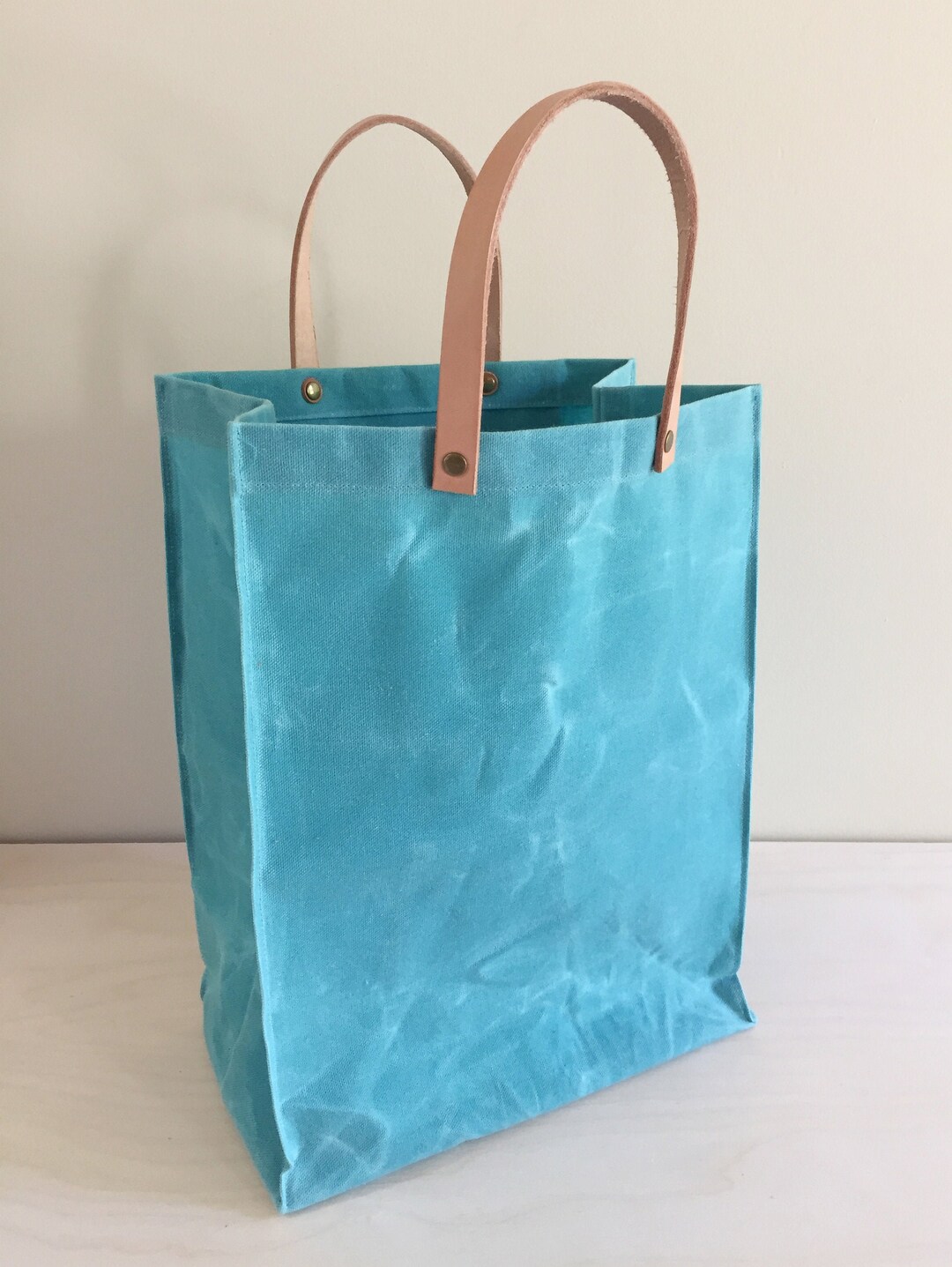 Waxed Canvas paper Bag With Leather Handles - Etsy