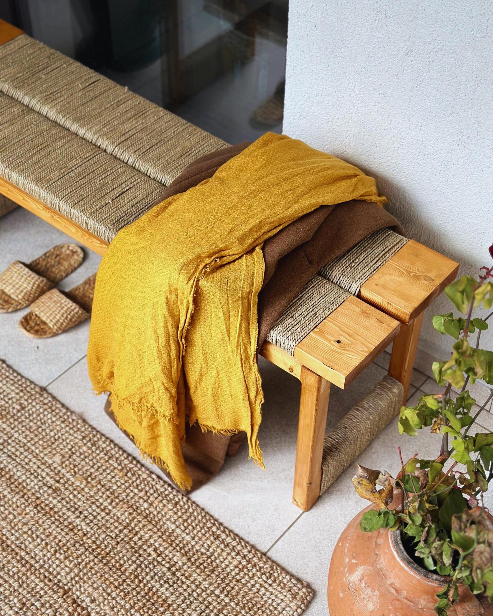 Natural Wooden Bench | Wicker Bench |sustainable Seagrass Woven ...