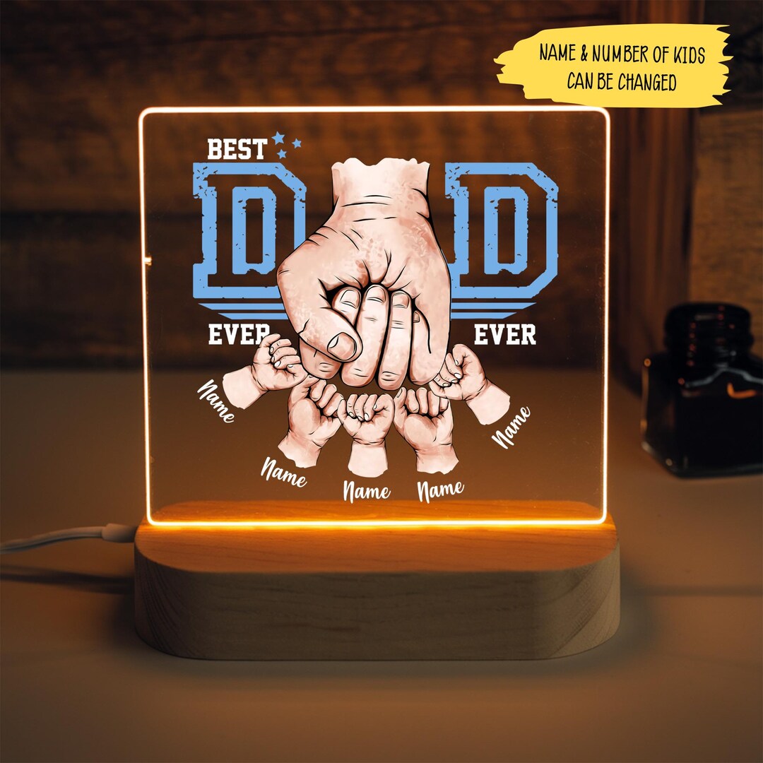 Personalized Dad's Team Fist Bump Acrylic LED Night Light, Custom Best ...
