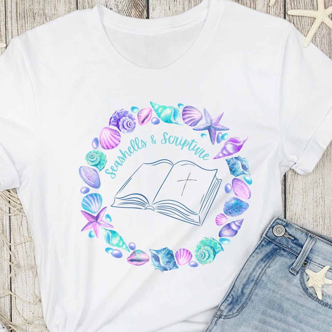 Seashells and Scripture PNG – Christian Sublimation Design, Coastal ...